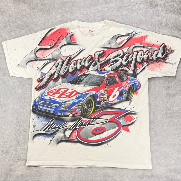 Hanes | Shirts | Vintage Mark Martin Shirt Mens L White Nascar All Over ...